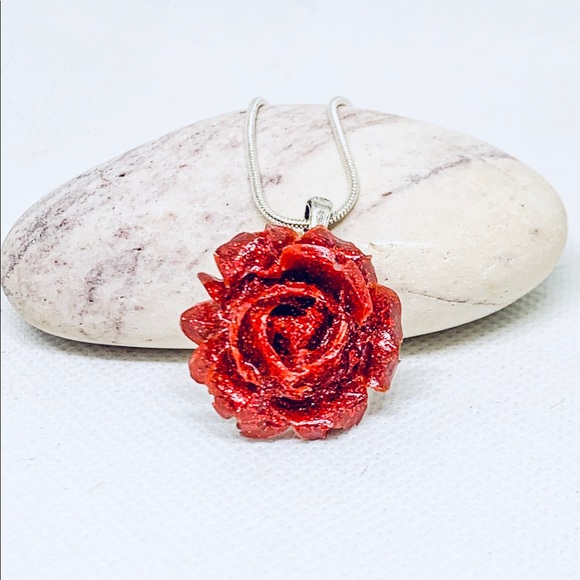 Handmade | Accessories | Red Rose Necklace Red Rose Flower Necklace ...